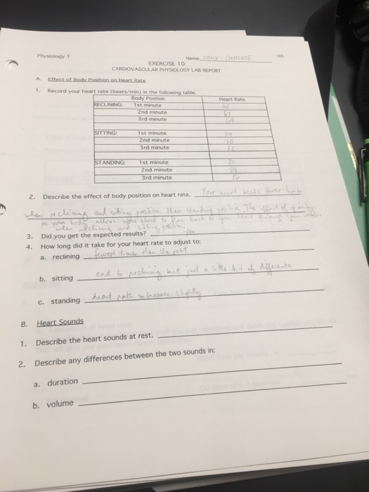 Physiology 1 EXERCISE 10 CARDIOVASCULAR PHYSIOLOGY | Chegg.com