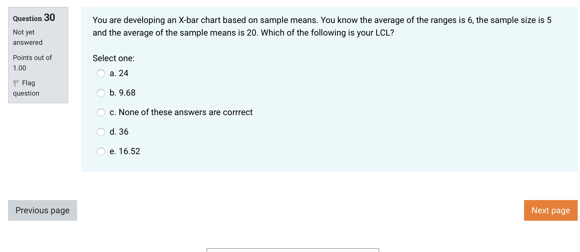 Solved Question 30 You are developing an X-bar chart based | Chegg.com