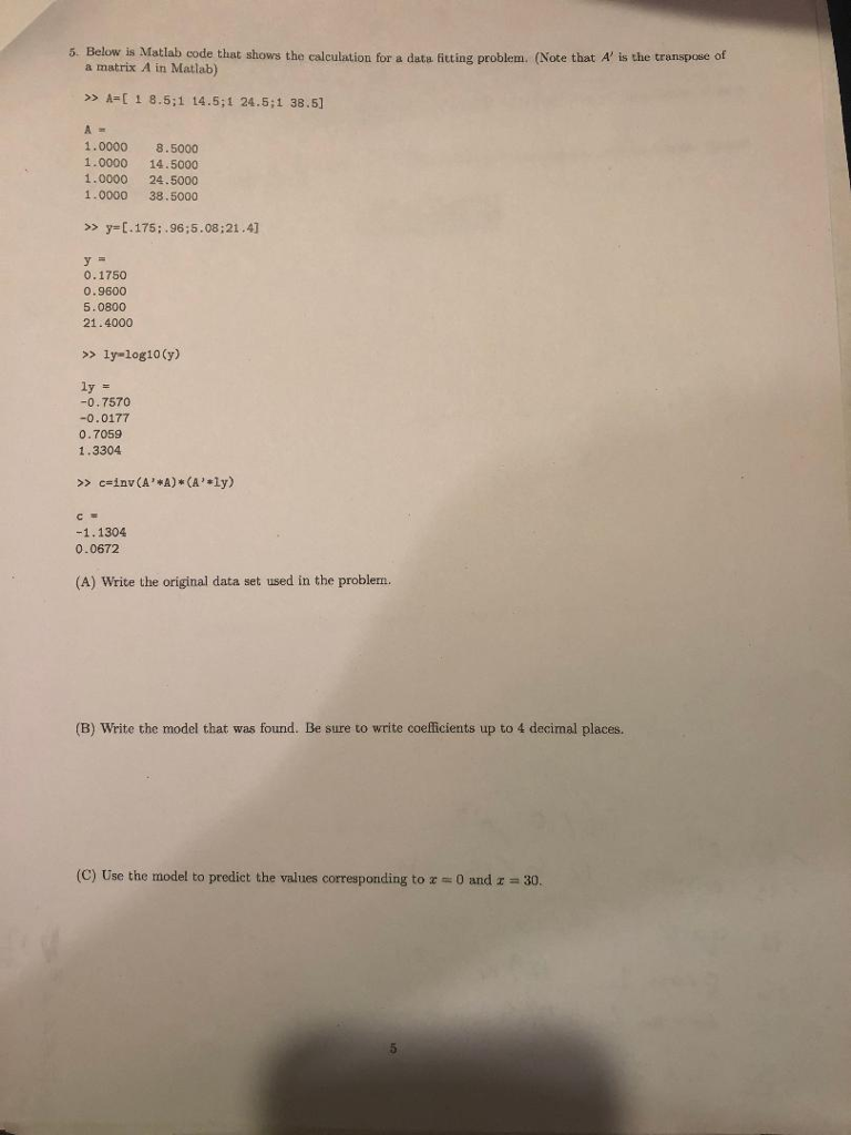 Solved 5. Below is Matlab code that shows the calculation | Chegg.com