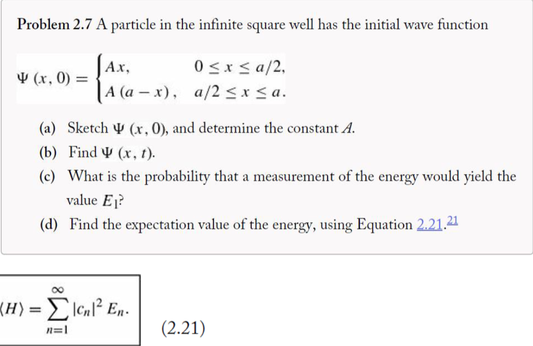 Solved Problem 27 A Particle In The Infinite Square Well 