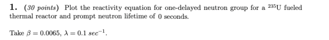 Solved 1. (30 points ) Plot the reactivity equation for | Chegg.com