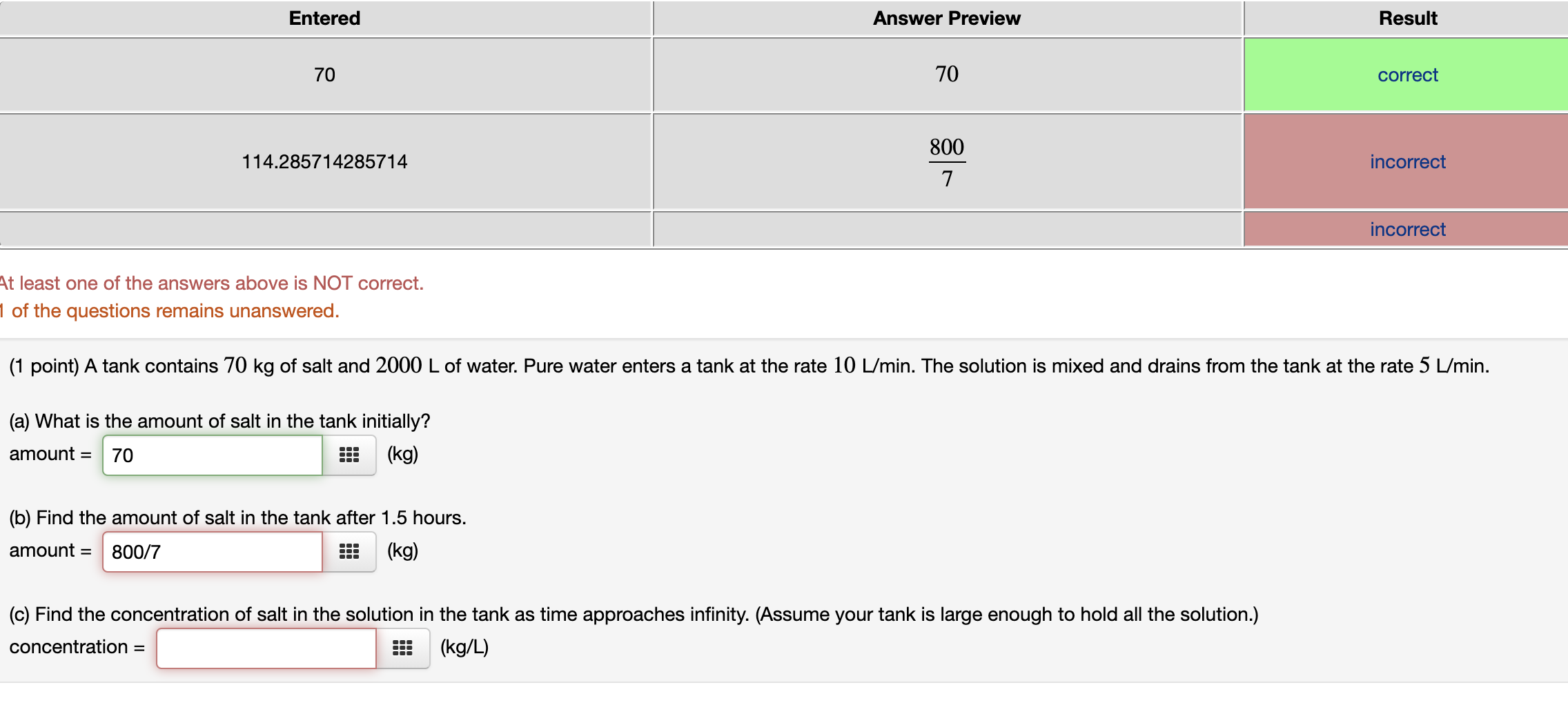 Solved Entered Answer Preview Result 70 70 correct 800 | Chegg.com