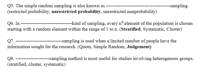 Solved Q5. The simple random sampling is also known as ⋯⋯ | Chegg.com