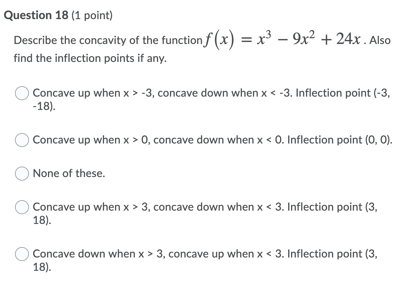 Solved Question 18 (1 point) Describe the concavity of the | Chegg.com
