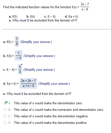 Solved Find the indicated function values for the function | Chegg.com