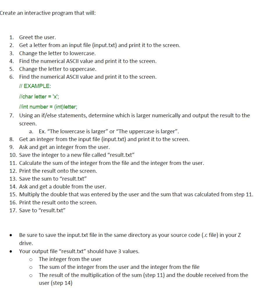 Solved Create an interactive program that will Greet the | Chegg.com