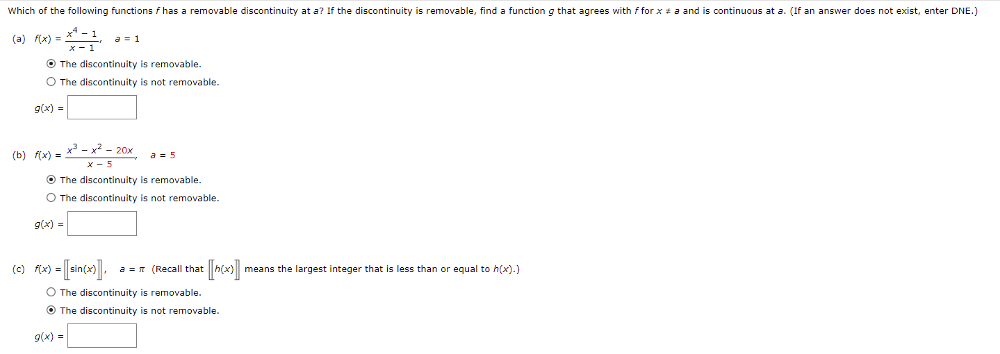 Solved Which of the following functions f has a removable | Chegg.com