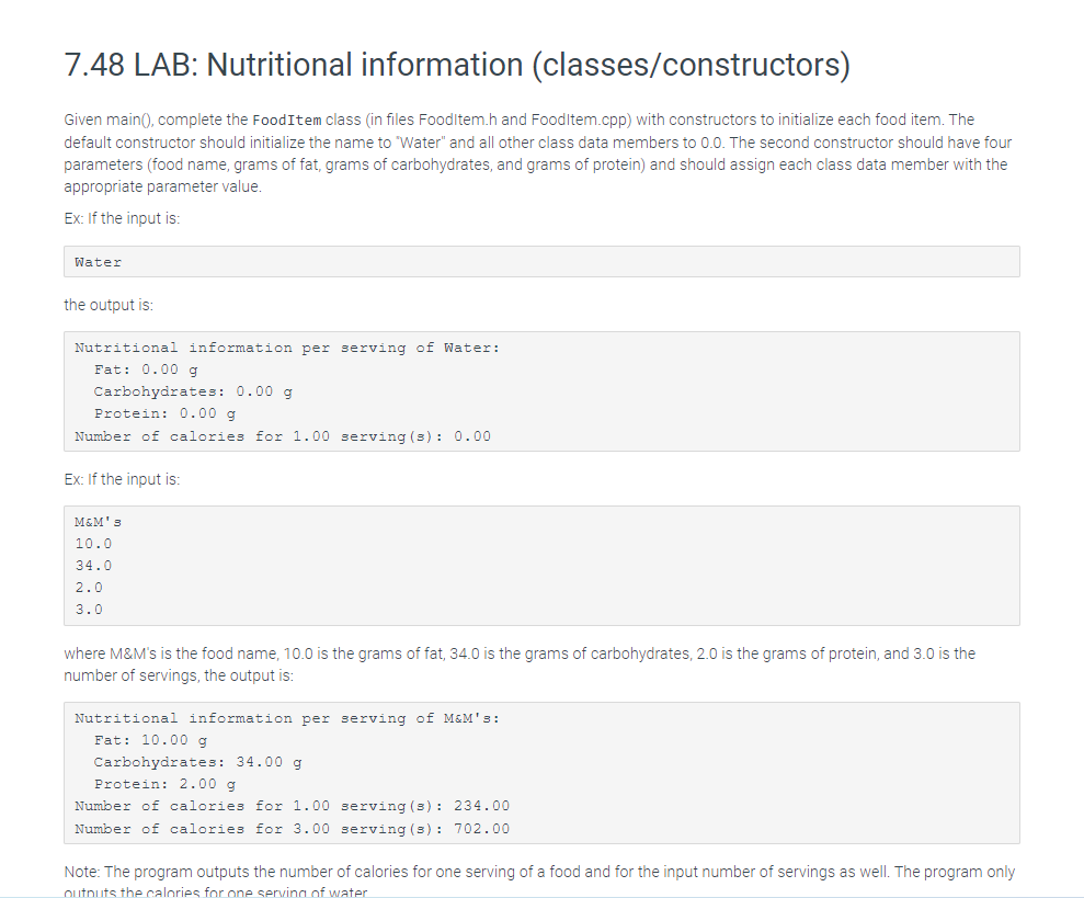 Solved 7.48 ﻿LAB: Nutritional information | Chegg.com