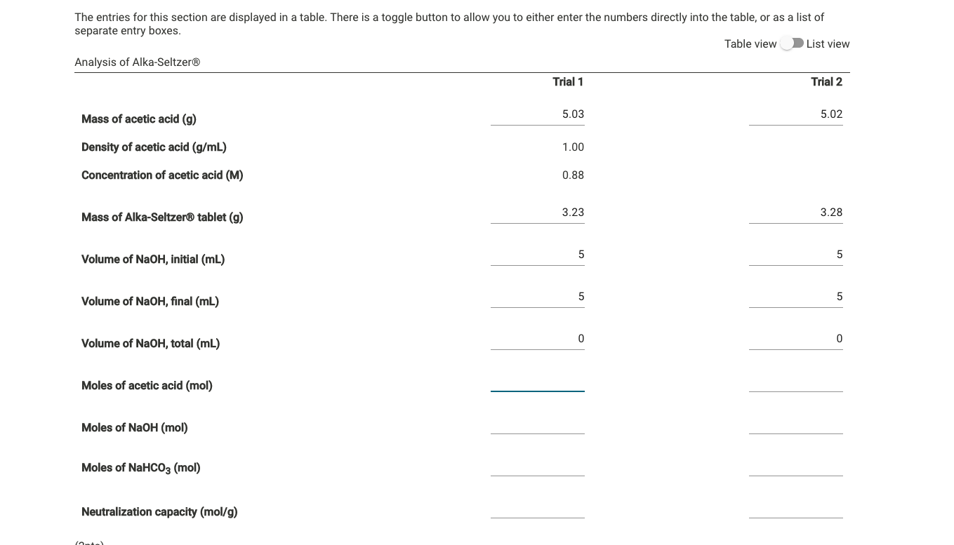 The entries for this section are displayed in a | Chegg.com