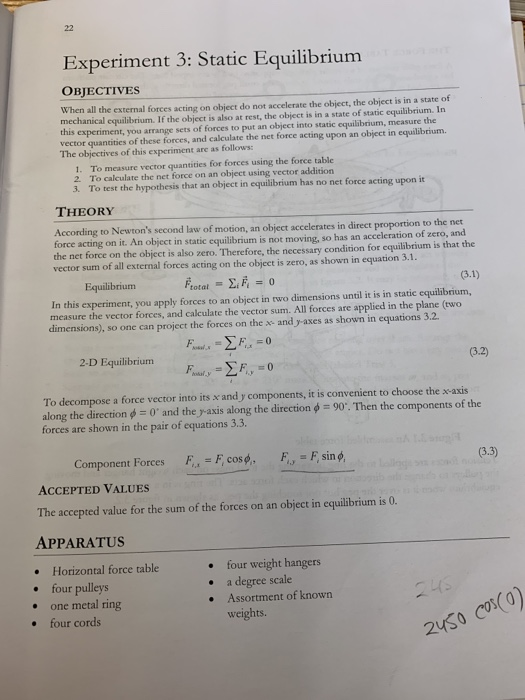 Solved Experiment 3: Static Equilibriumm OBJECTIVES When all | Chegg.com