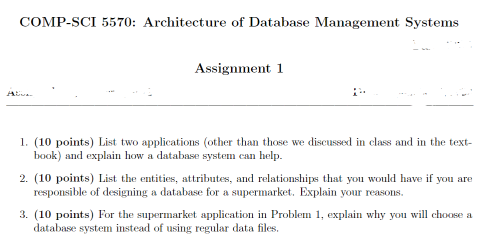 COMP-SCI 5570: Architecture of Database Management | Chegg.com