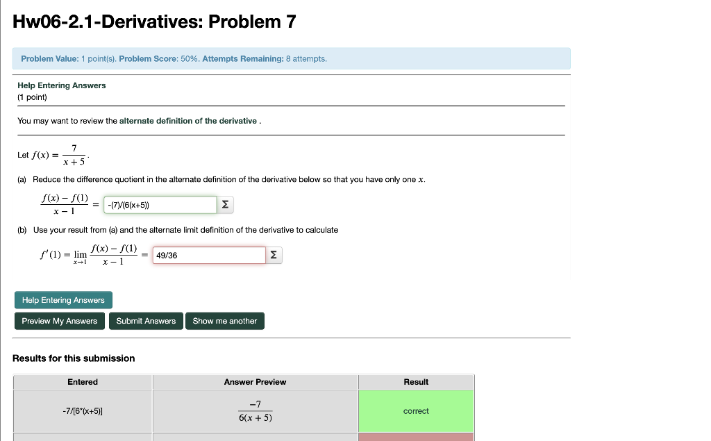 Solved Hw06 21 Derivatives Problem 7 Problem Value 1 