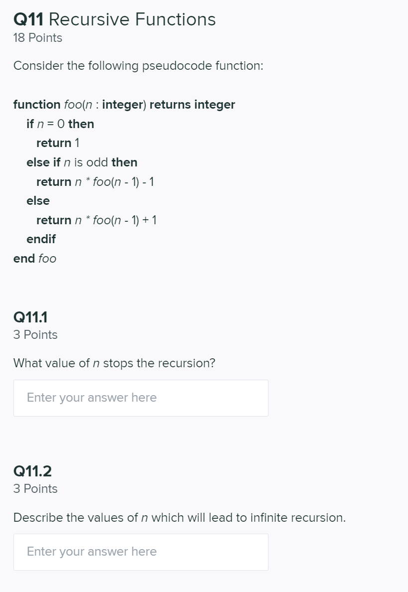 Solved Q11 Recursive Functions 18 Points Consider the | Chegg.com