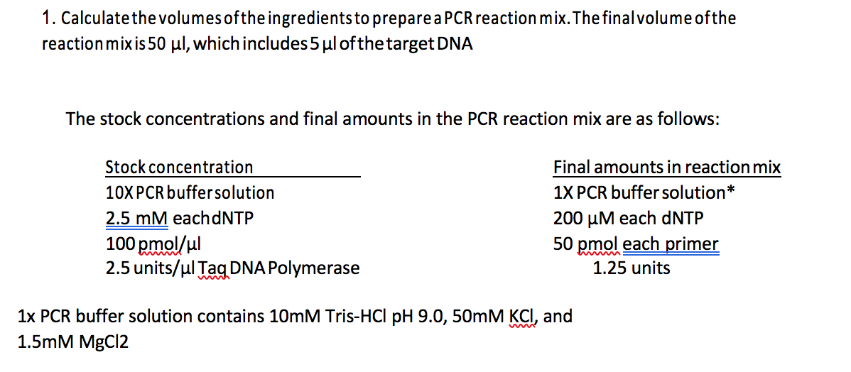Solved 1. Calculate the volumes ofthe ingredients to prepare | Chegg.com