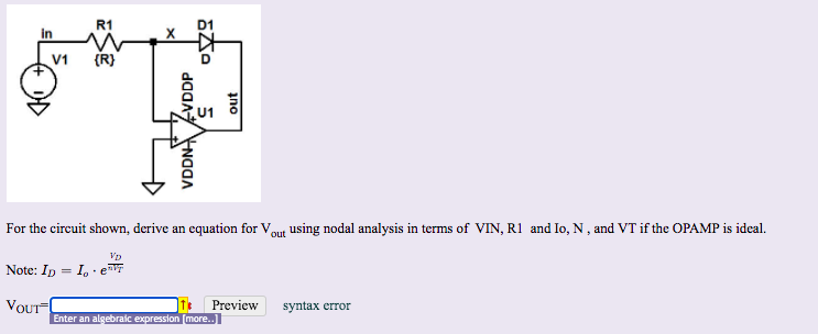 Solved in LOD V1 R1 {R} = X 620 out VDDN VDDP U1 For the | Chegg.com