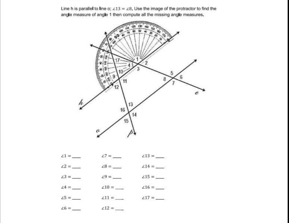 Solved Line h is parallel to line o; 213 = 28. Use the image | Chegg.com