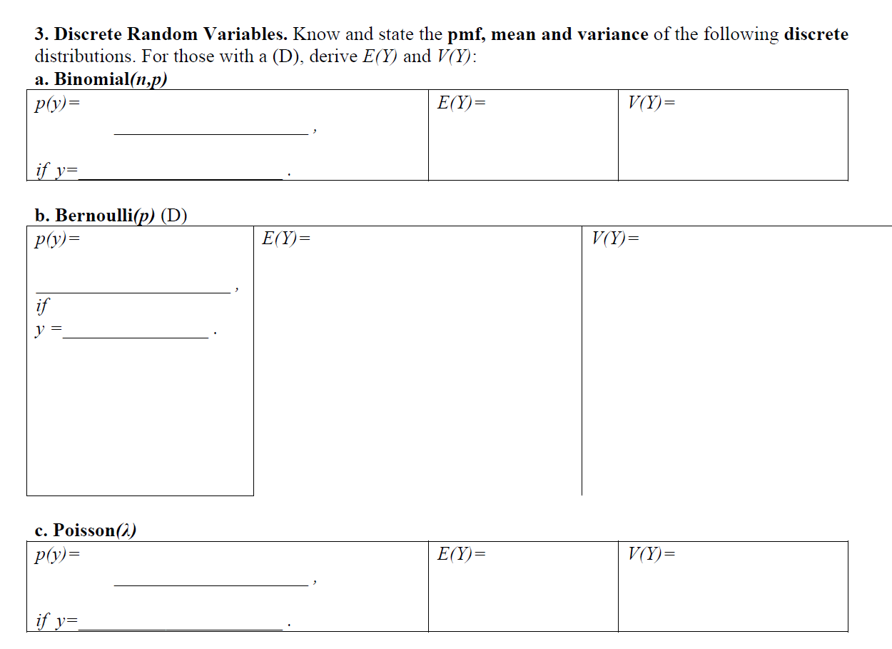 Solved Discrete Random Variables. Know and state the pmf, | Chegg.com