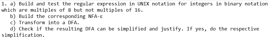 1. a) Build and test the regular expression in UNIX | Chegg.com