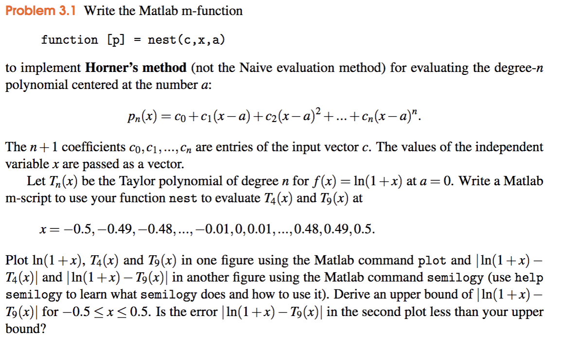 Solved Problem 3.1 Write the Matlab m-function function [p] | Chegg.com