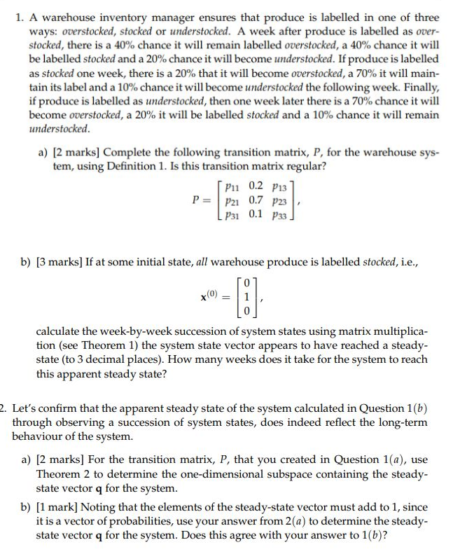 1. A warehouse inventory manager ensures that produce | Chegg.com
