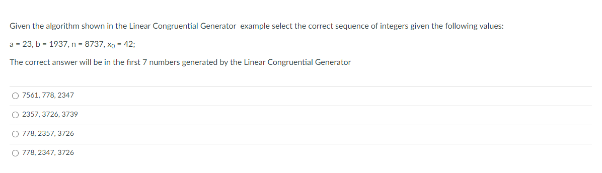 Solved Given the algorithm shown in the Linear Congruential | Chegg.com