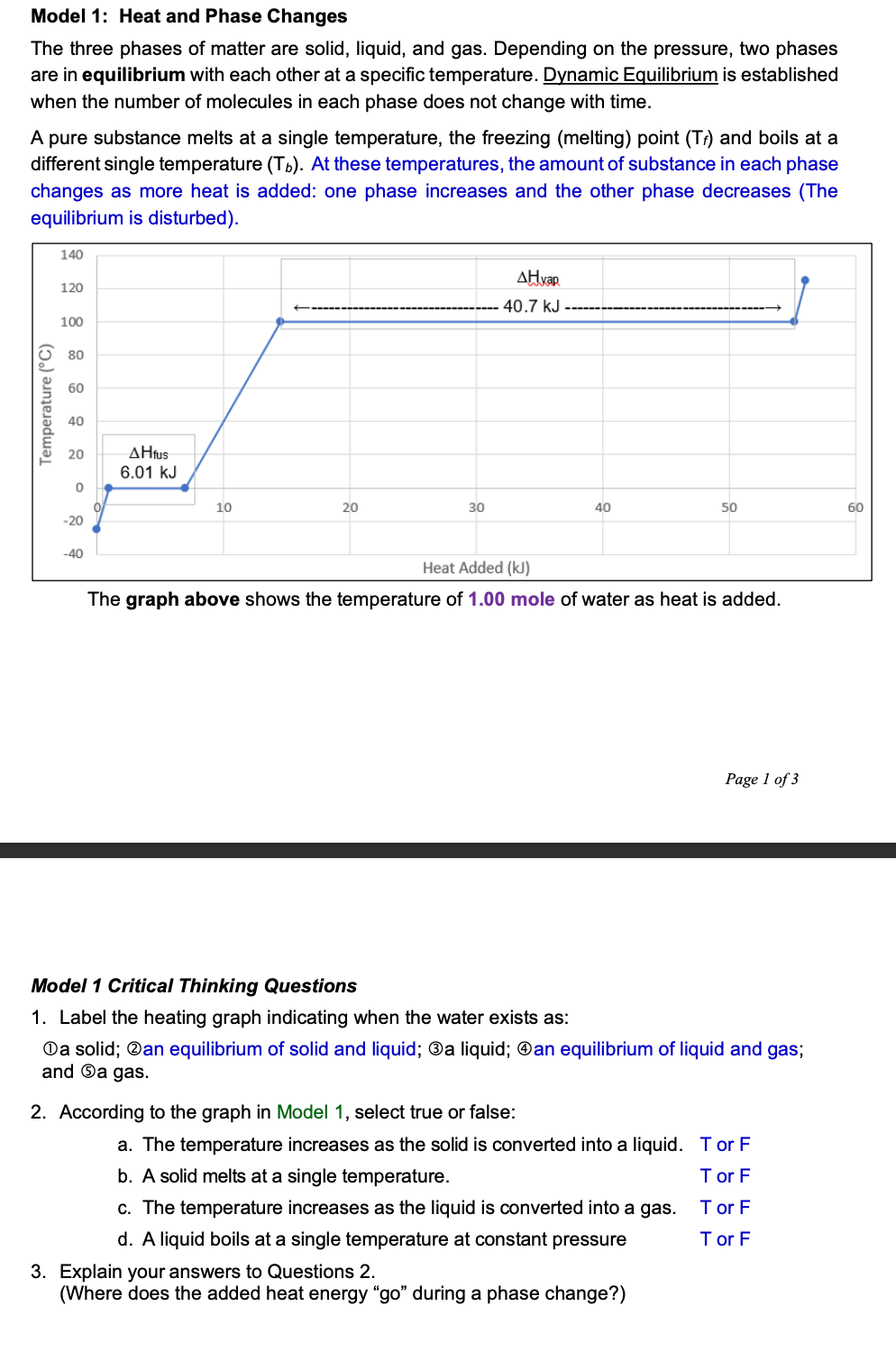 Solved Model 1: Heat and Phase Changes The three phases of | Chegg.com