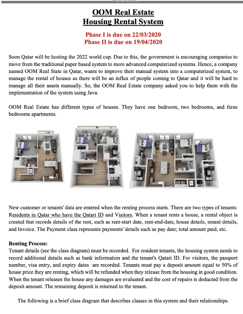 Solved OOM Real Estate Housing Rental System Phase I is due | Chegg.com