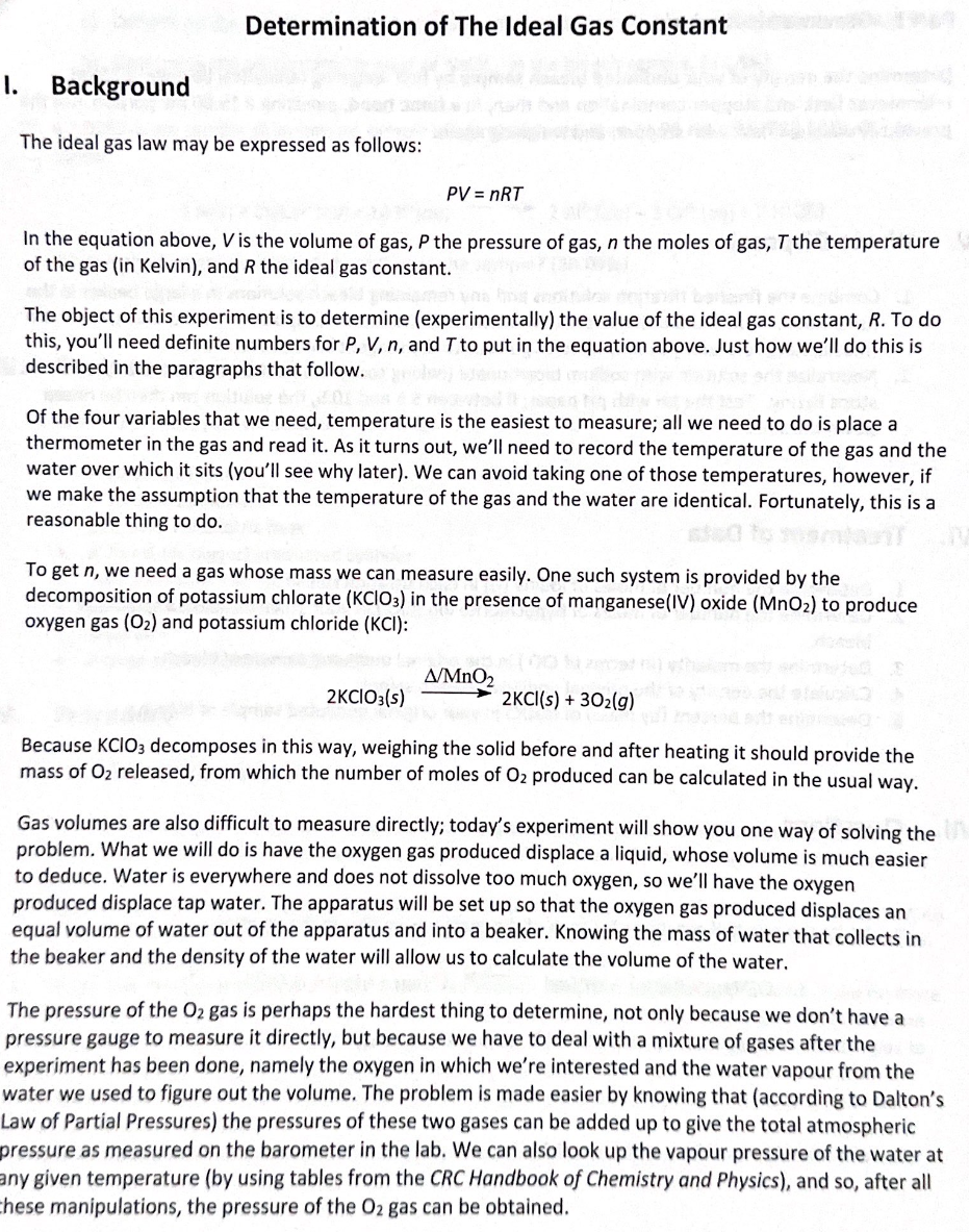 Solved Determination of The Ideal Gas Constant B. Background | Chegg.com