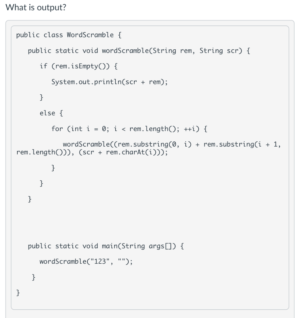 [Solved]: What is output? public class WordScramble { publ