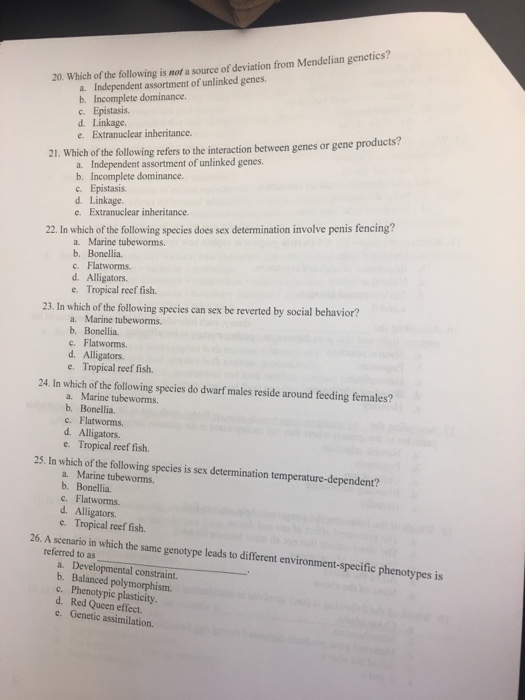 Solved a. Independent assortment of unlinked genes b. | Chegg.com