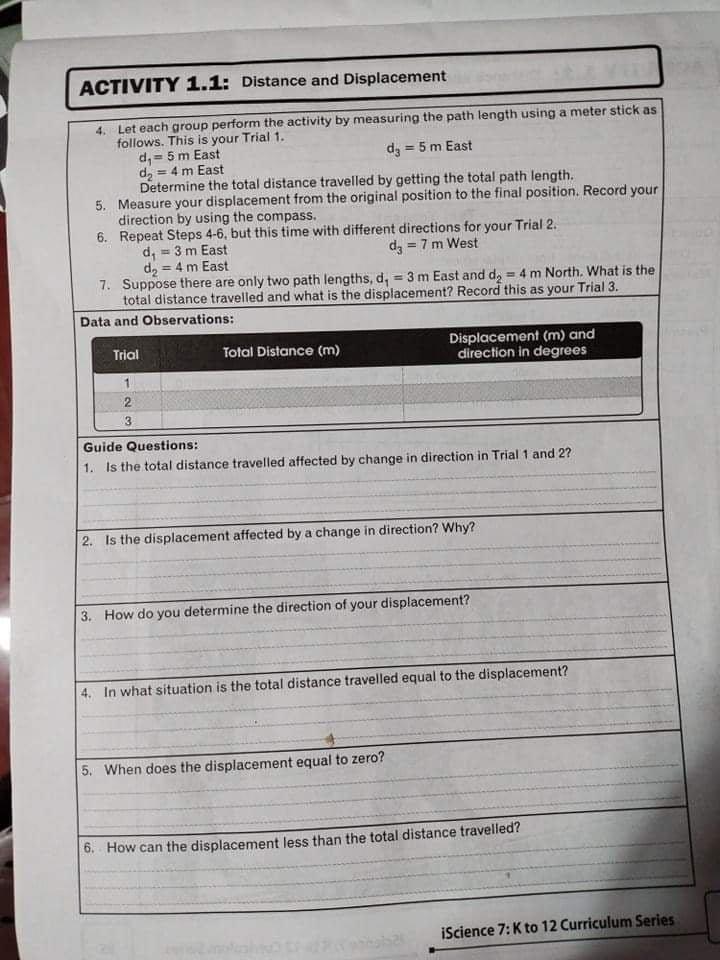 Solved ACTIVITY 1.1: Distance and Displacement 4. Let each | Chegg.com