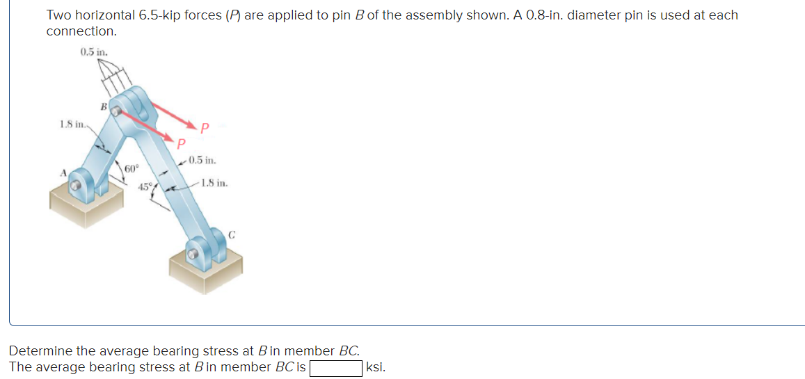 Solved Two horizontal 6.5-kip forces (P) are applied to pin | Chegg.com
