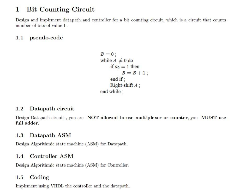 Solved 1 Bit Bit Counting Circuit Design And Implement 