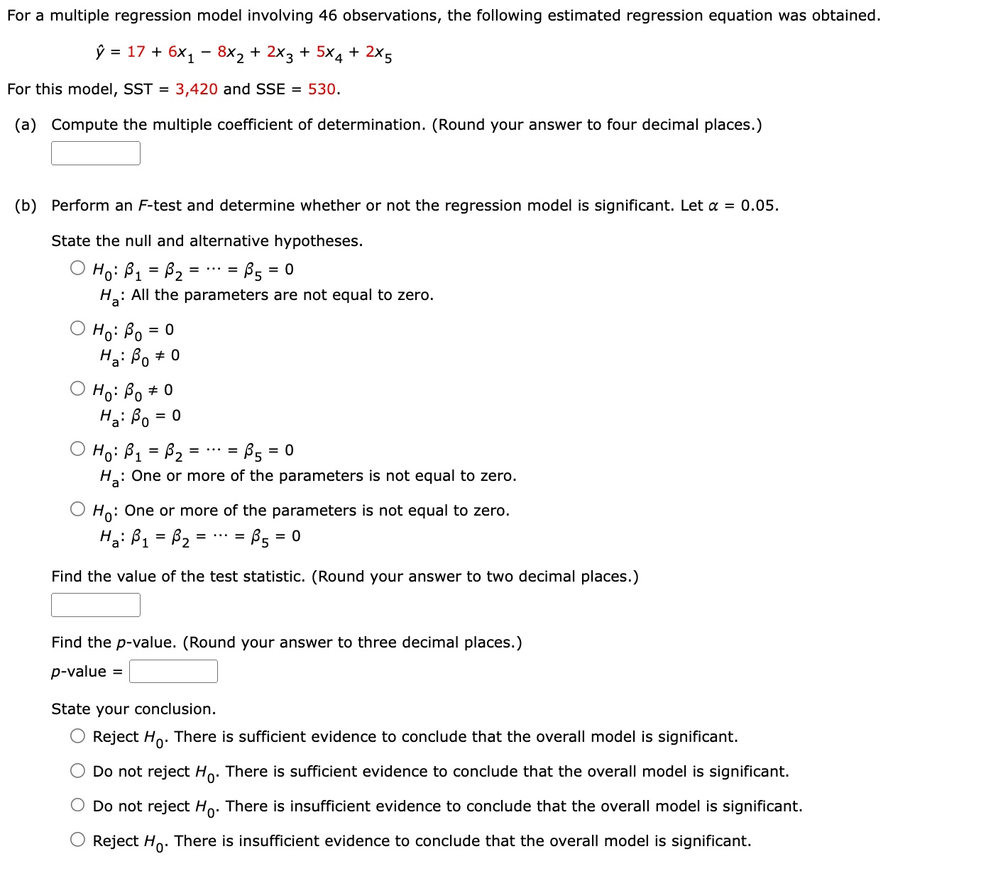 Solved For a multiple regression model involving 46 | Chegg.com