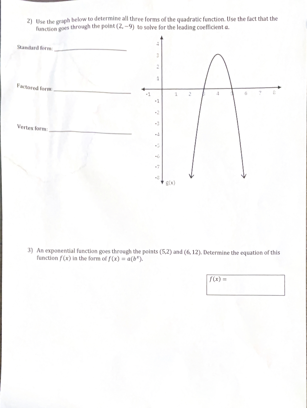 Solved 2) Use the graph below to determine all three forms | Chegg.com