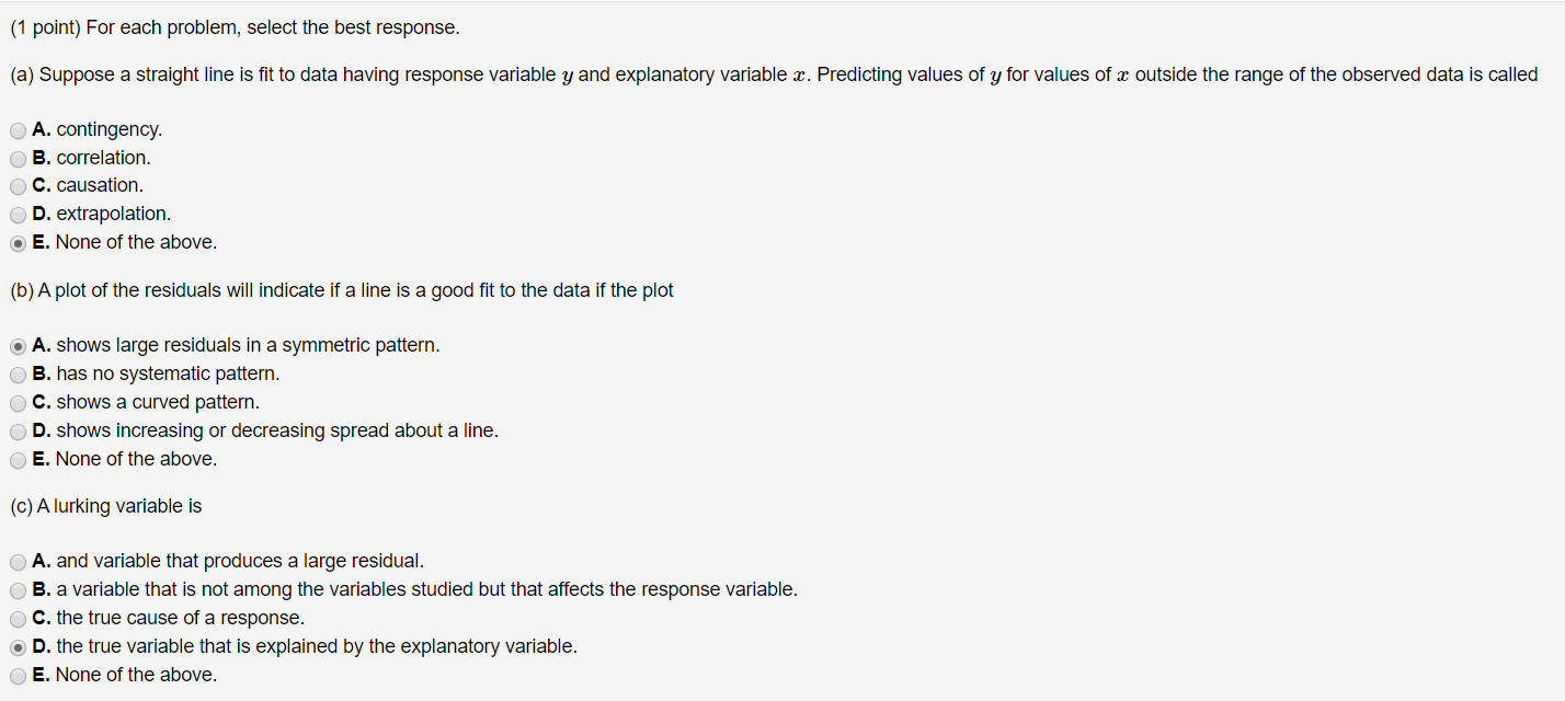 Solved (1 point) For each problem, select the best response. | Chegg.com