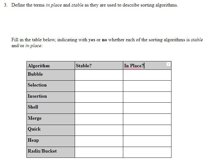 Solved 3. Define the terms in place and stable as they are | Chegg.com