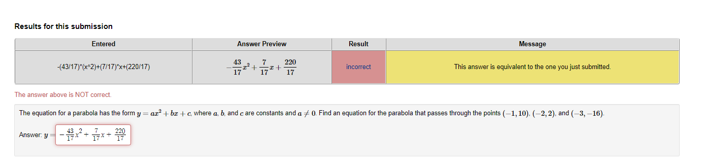 Solved Results for this submission The answer above is NOT | Chegg.com