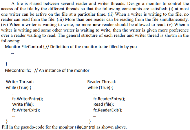 Solved A file is shared between several reader and writer | Chegg.com