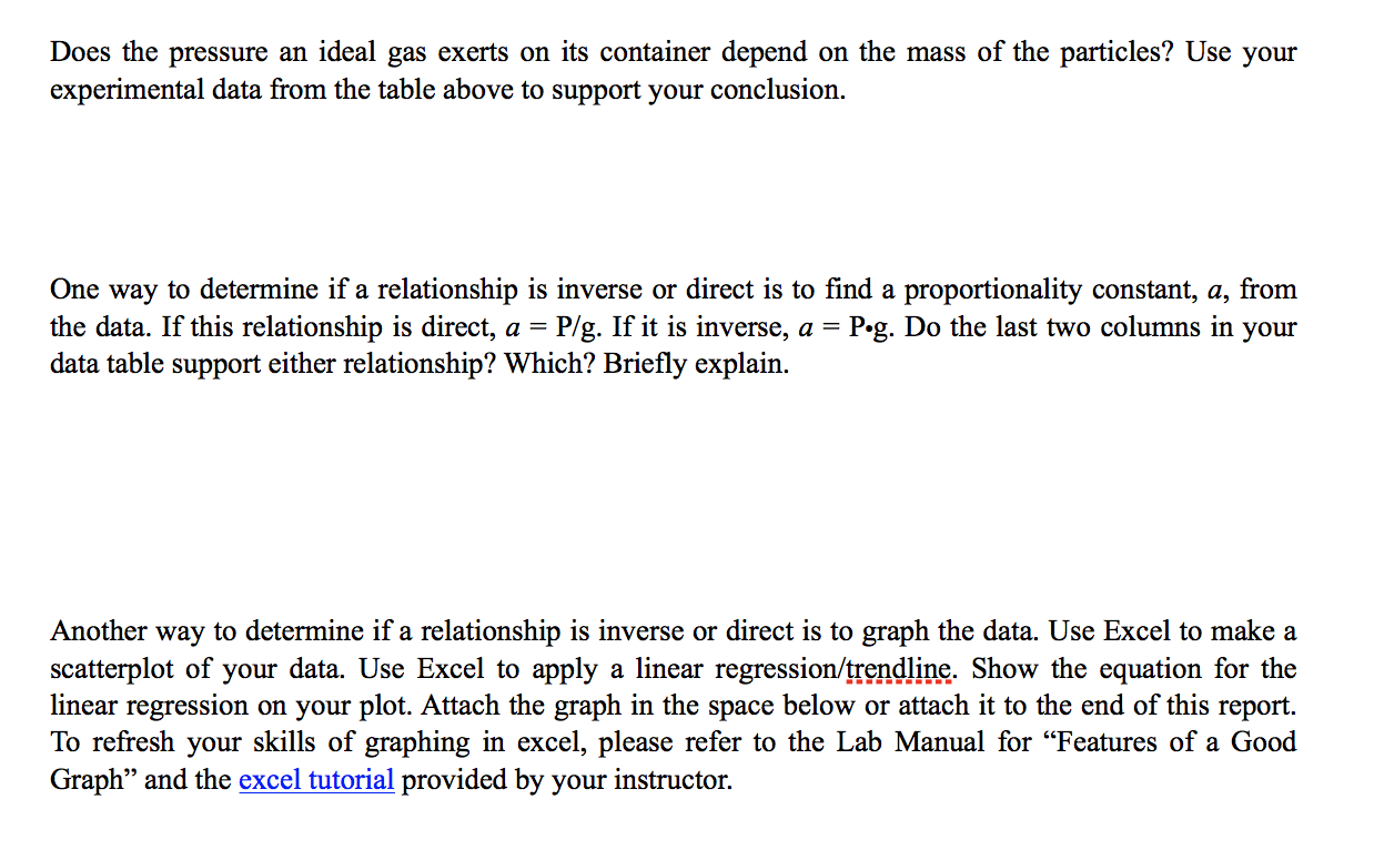 Solved Data Table 1a. Pressure exerted by heavy or light gas | Chegg.com