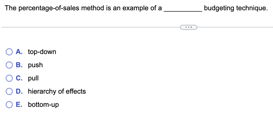 Solved The percentage-of-sales method is an example of a | Chegg.com