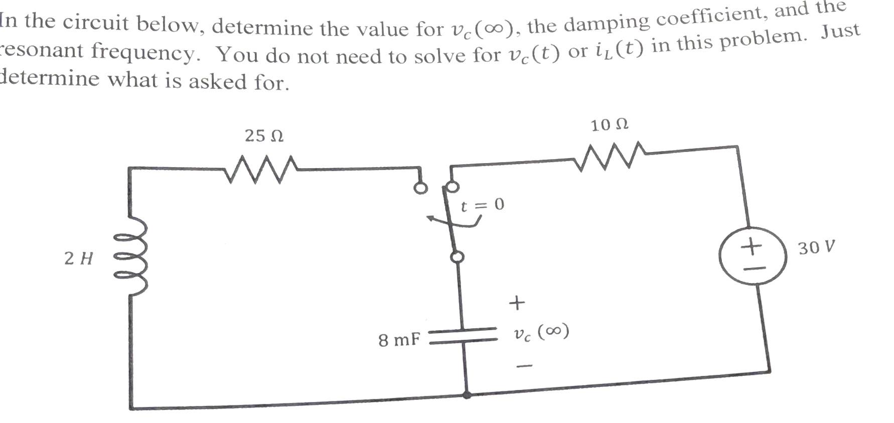 Solved n the circuit below, determine the value for vc(∞), | Chegg.com