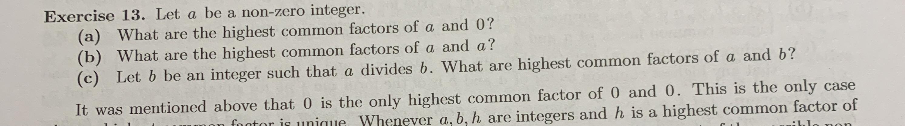 Solved Exercise 13. Let a be a non-zero integer. (a) What | Chegg.com