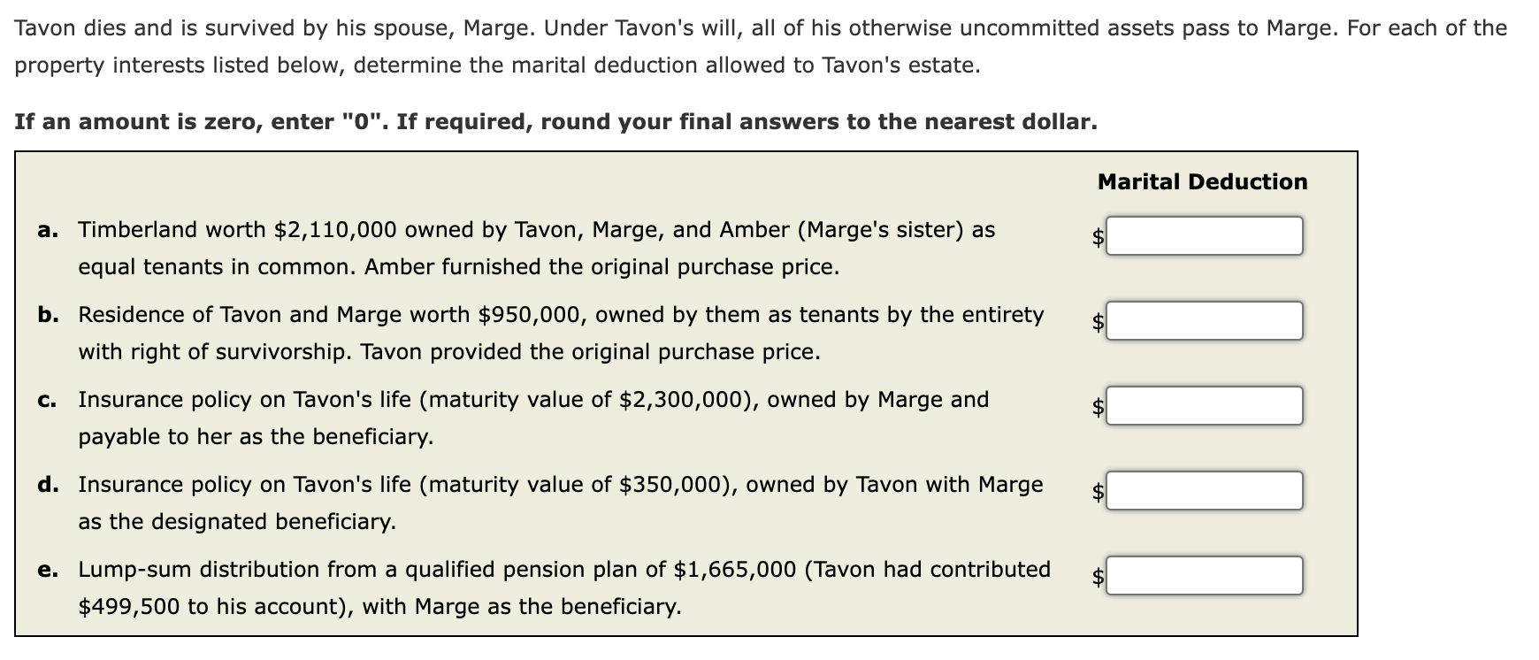 Solved Tavon dies and is survived by his spouse, Marge. | Chegg.com