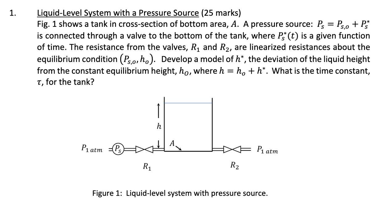 Solved 1. Liquid-Level System with a Pressure Source (25 | Chegg.com