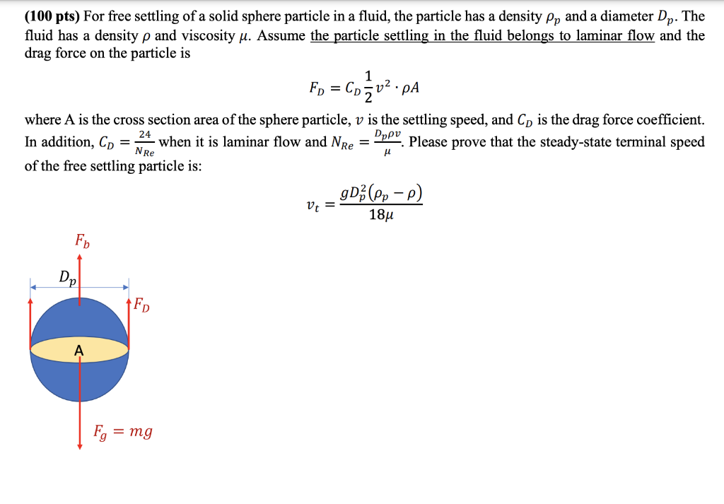 Solved (100 pts) For free settling of a solid sphere | Chegg.com