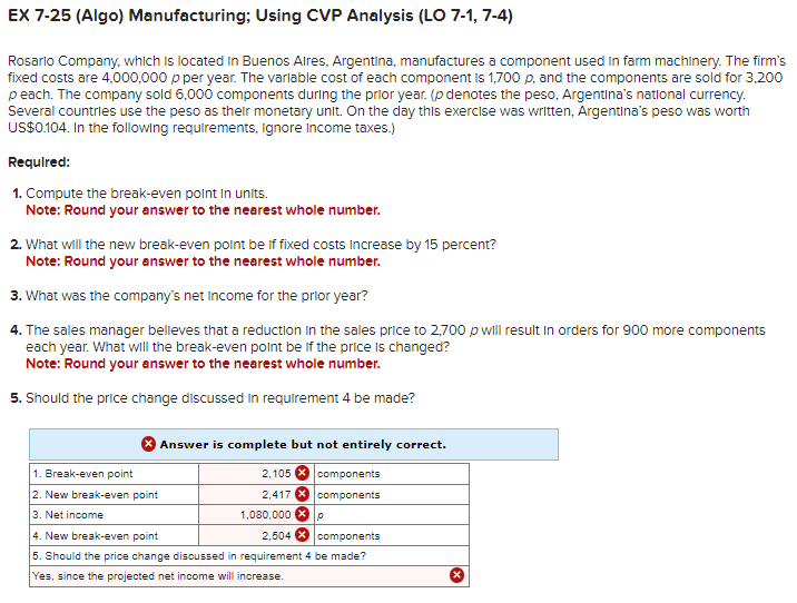 Solved EX 7-25 (Algo) ﻿Manufacturing; Using CVP Analysis (LO | Chegg.com