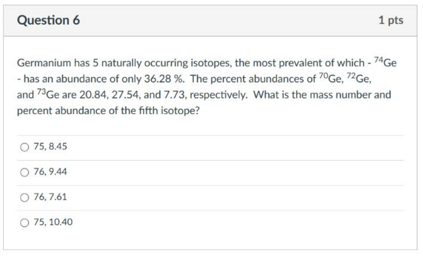Solved Germanium has 5 naturally occurring isotopes, the | Chegg.com