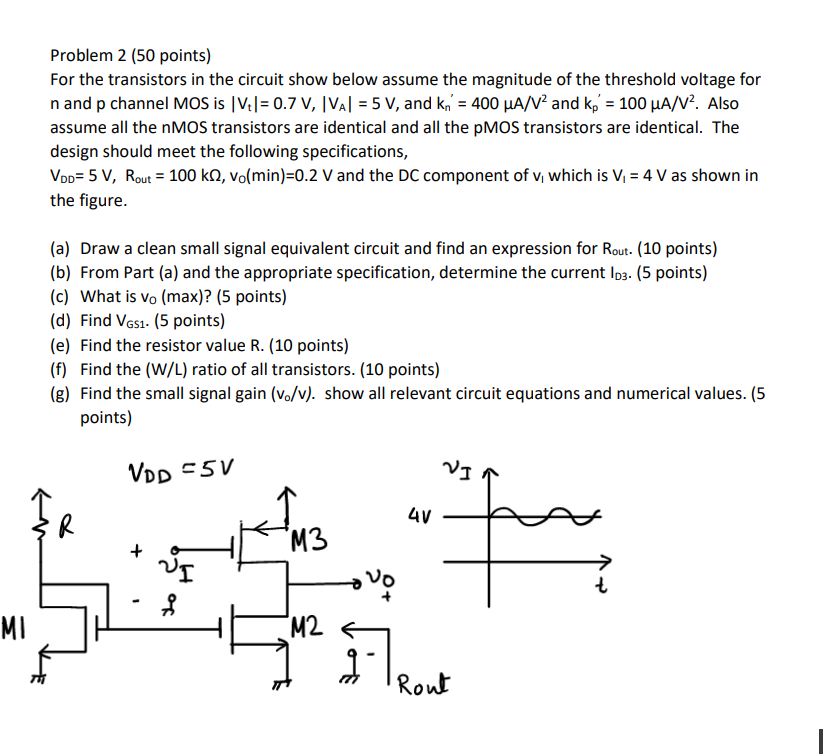 Solved Problem 2 (50 points) For the transistors in the | Chegg.com