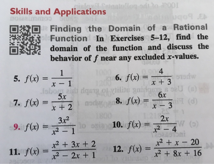Solved Skills and Applications Finding the Domain of a | Chegg.com